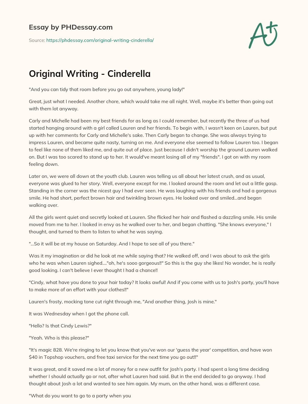 Original Writing - Cinderella - PHDessay.com