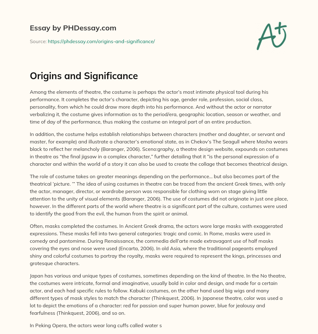 Origins and Significance - PHDessay.com