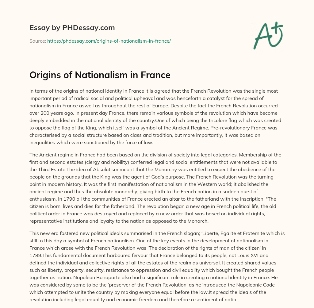 Origins of Nationalism in France - PHDessay.com