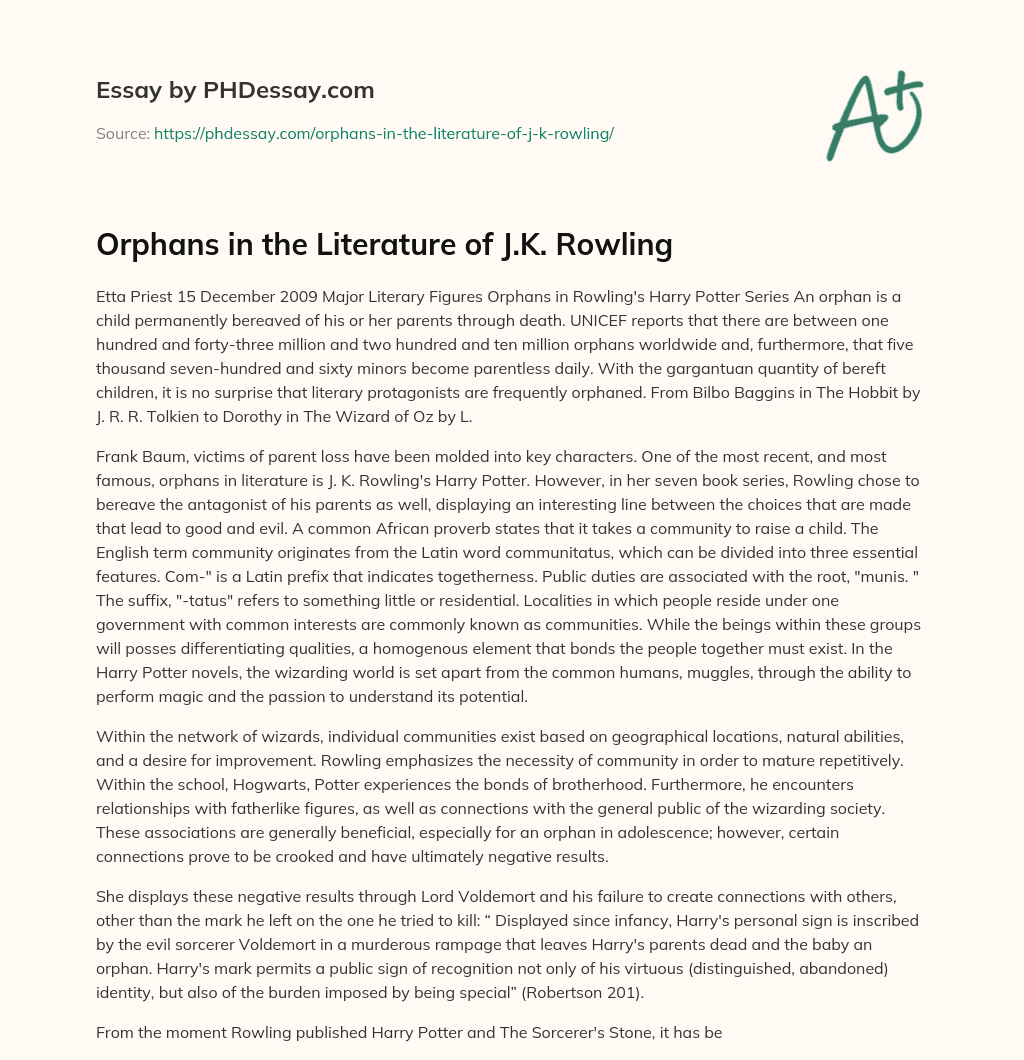 Orphans in the Literature of J.K. Rowling - PHDessay.com
