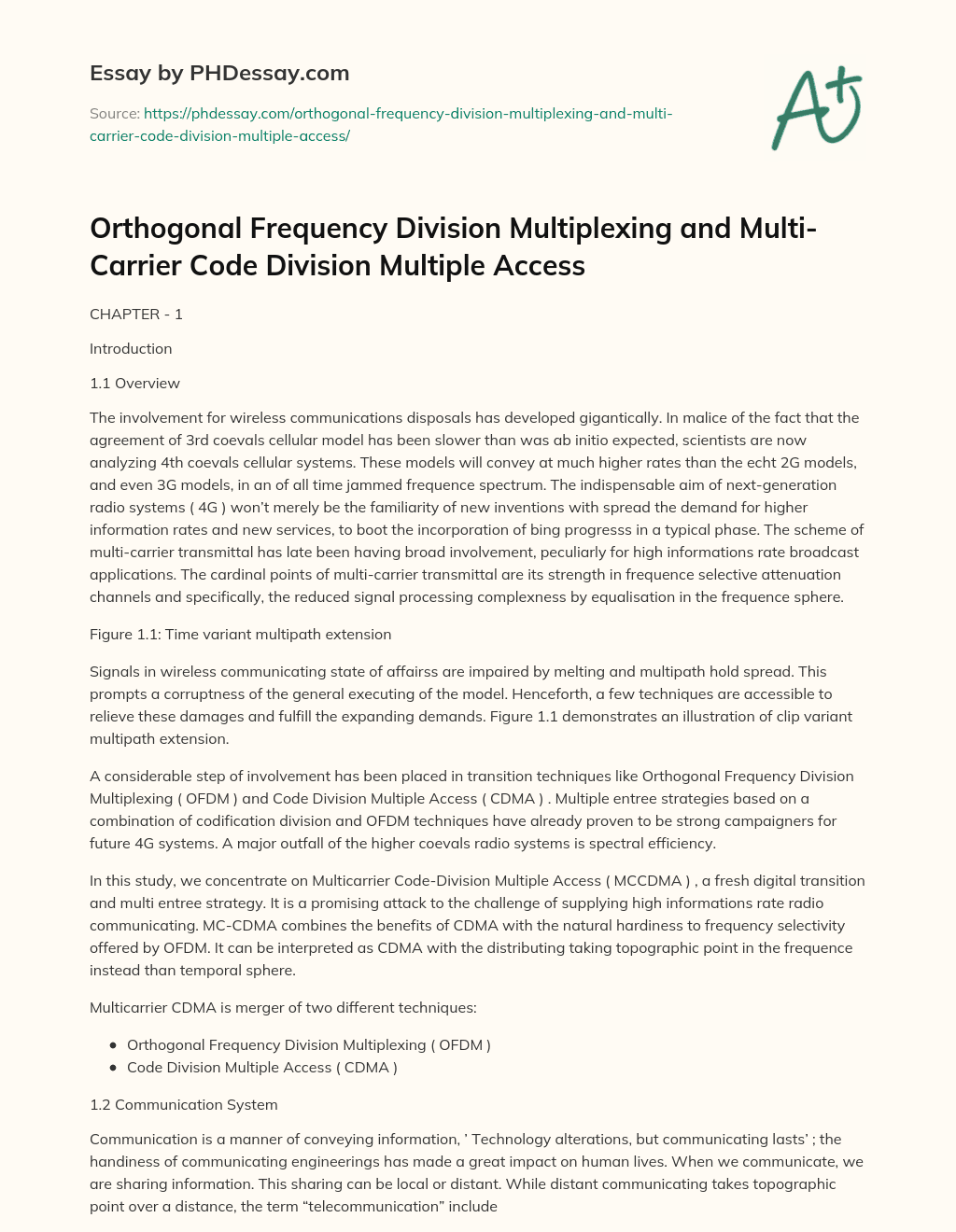 Orthogonal Frequency Division Multiplexing and Multi-Carrier Code ...