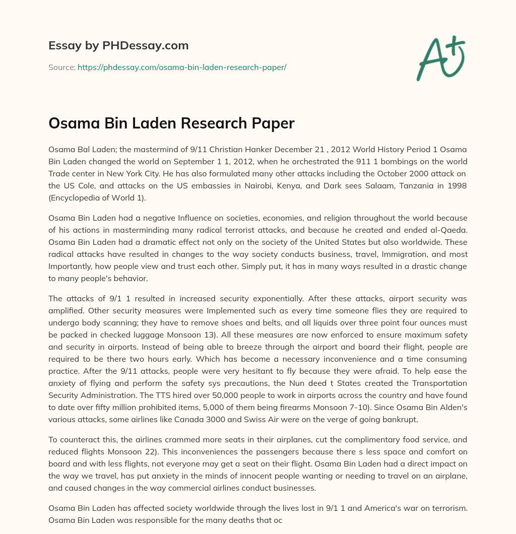 Osama Bin Laden Research Paper - PHDessay.com