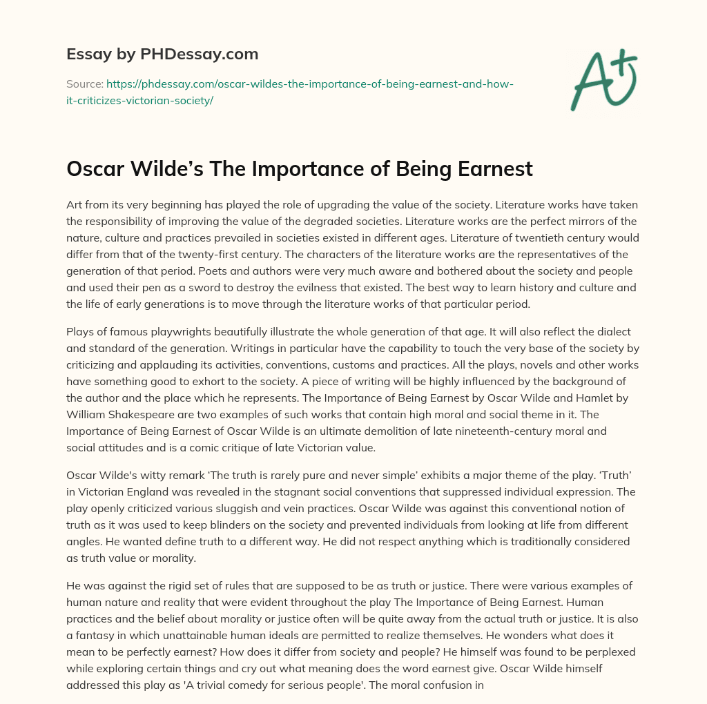 Oscar Wilde’s The Importance of Being Earnest - PHDessay.com