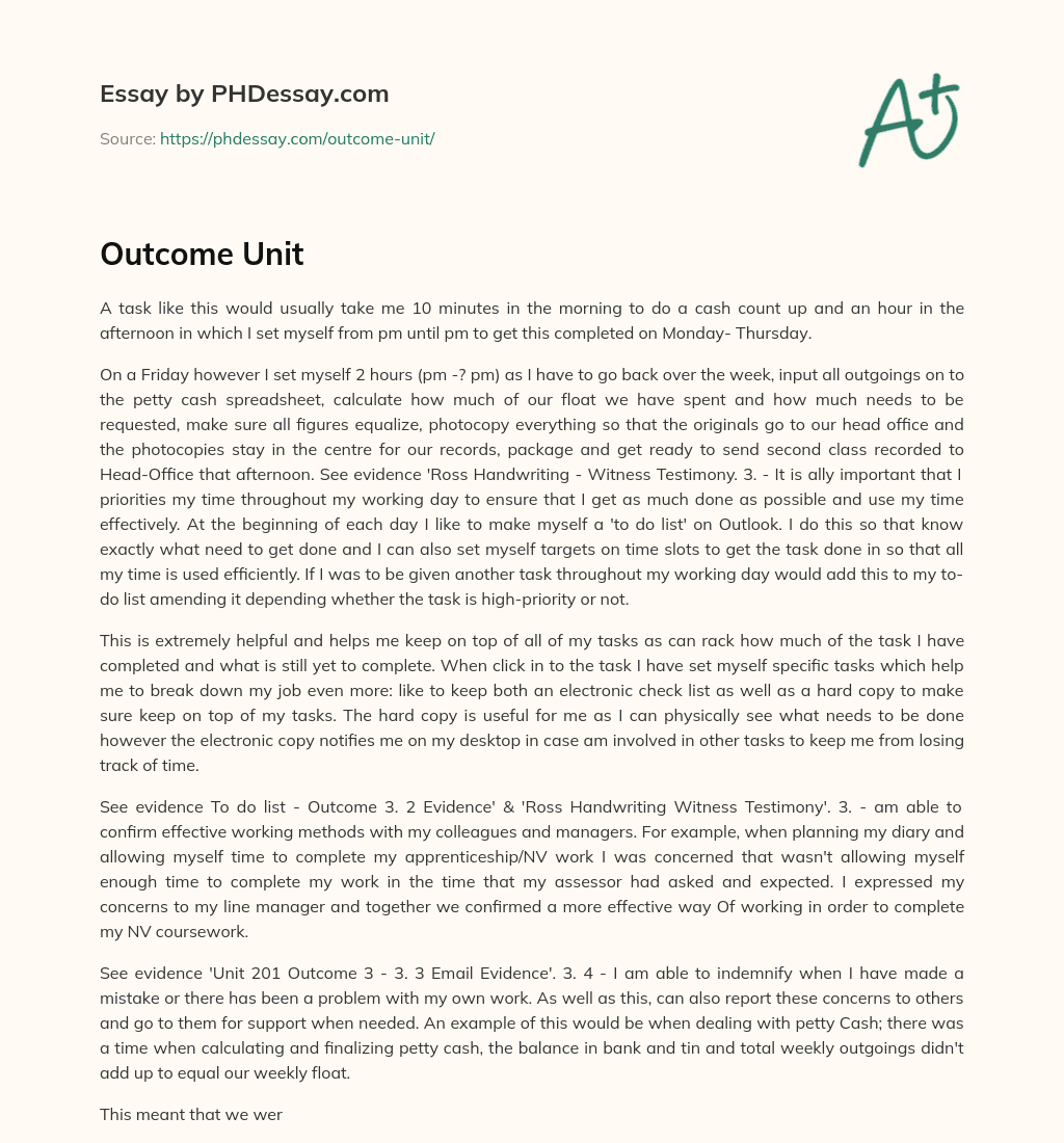 Outcome Unit - PHDessay.com