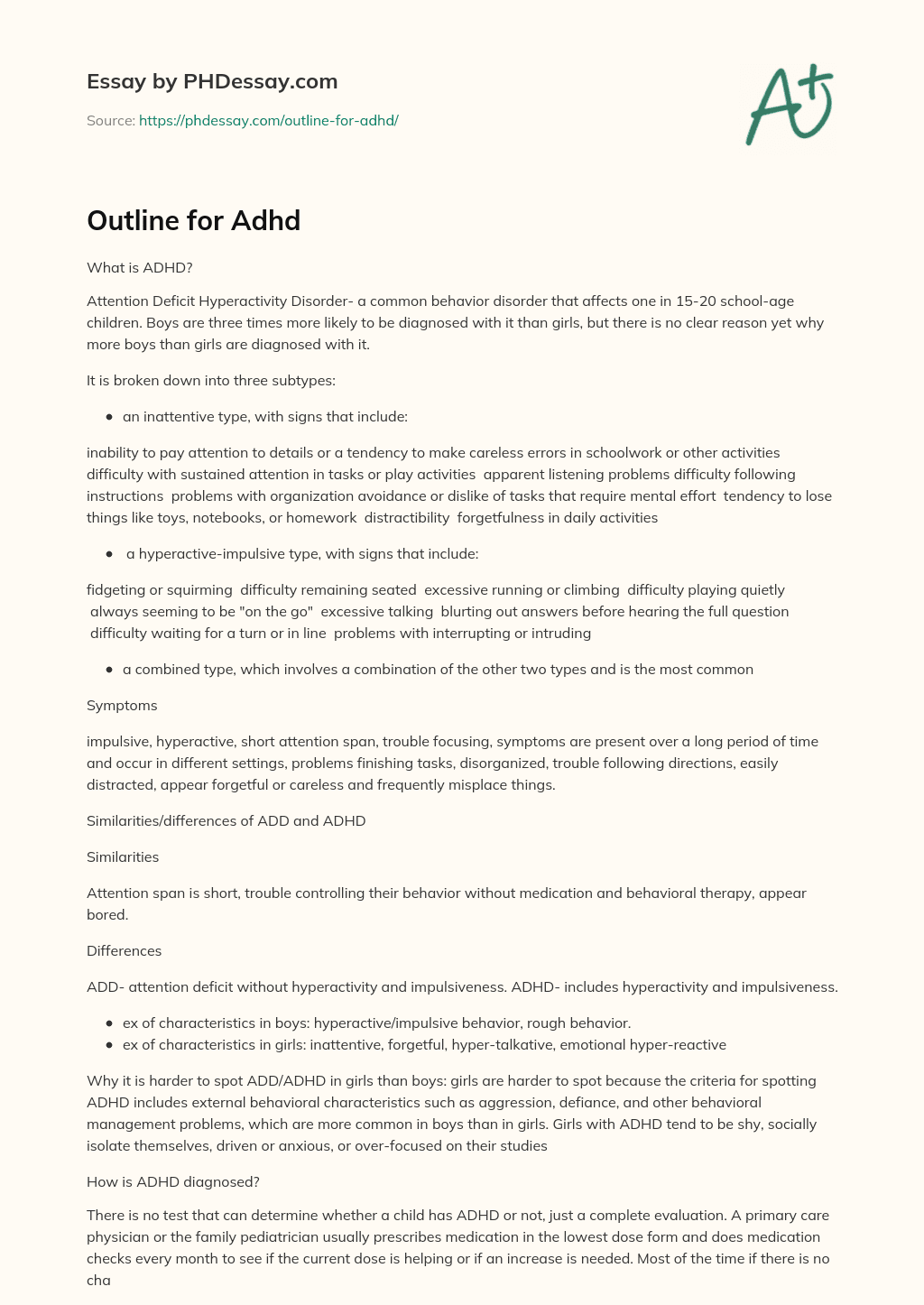 Outline for Adhd - PHDessay.com