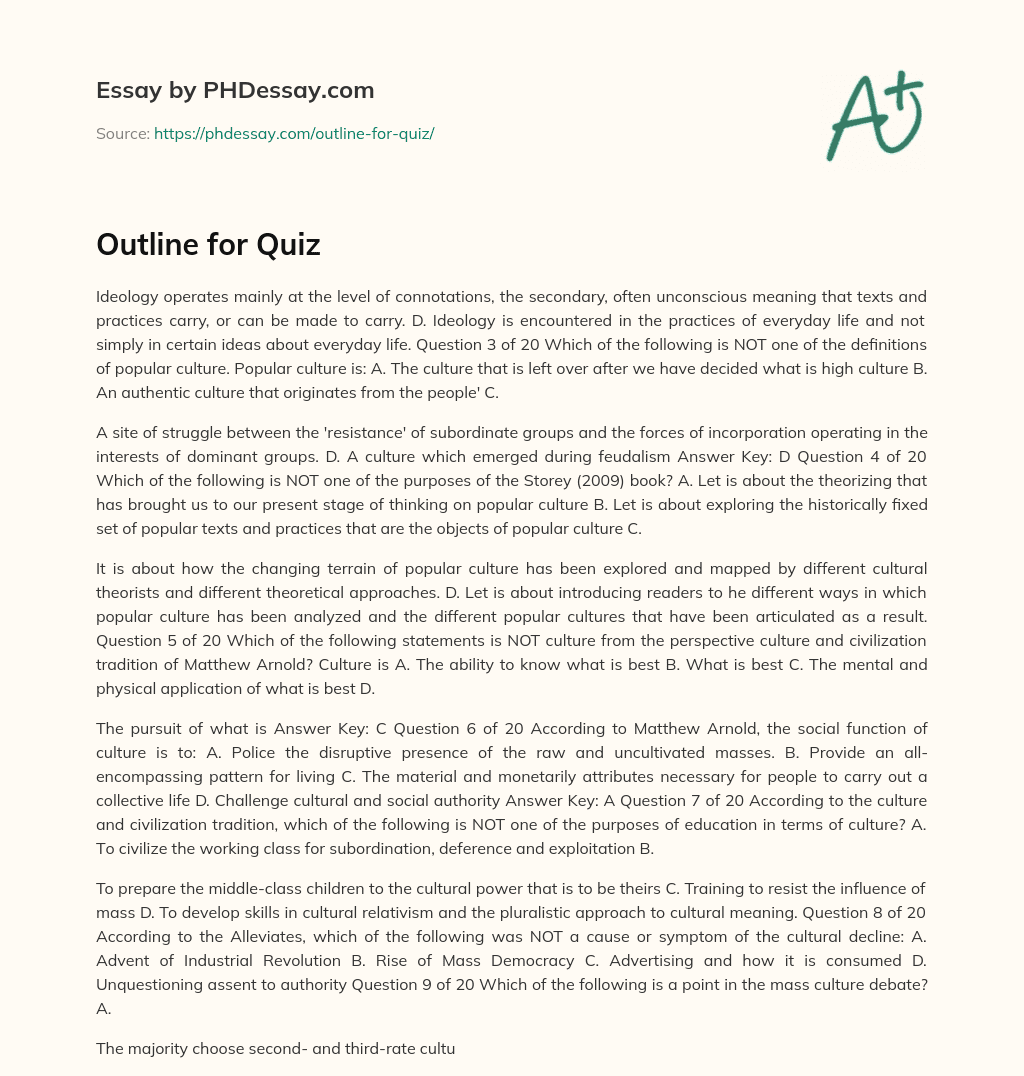 Outline for Quiz - PHDessay.com