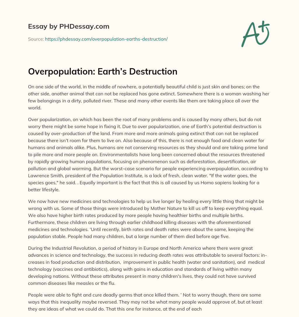 Overpopulation: Earth’s Destruction - PHDessay.com
