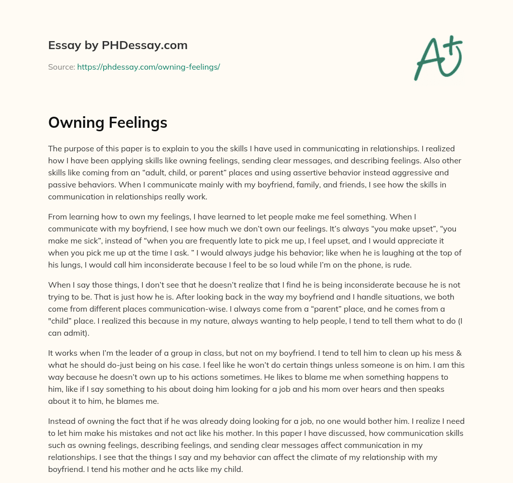 Owning Feelings (500 Words) - PHDessay.com