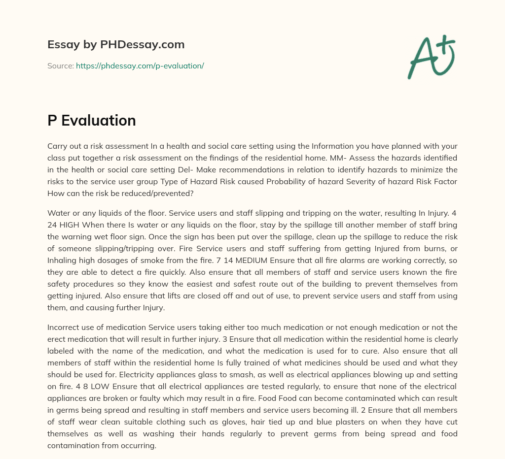 P Evaluation (400 Words) - PHDessay.com