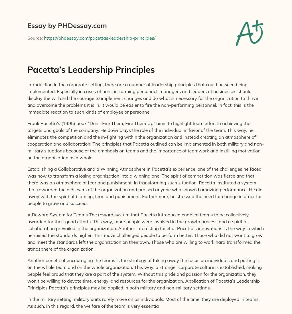 Pacetta’s Leadership Principles - PHDessay.com