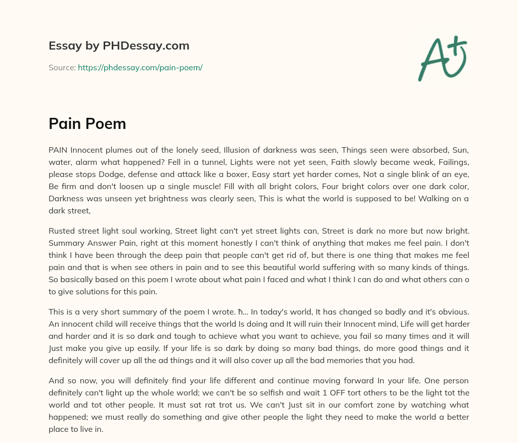 Pain Poem (400 Words) - PHDessay.com