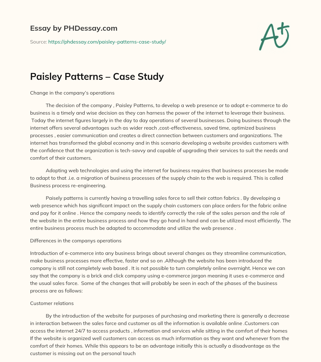 Paisley Patterns – Case Study - PHDessay.com