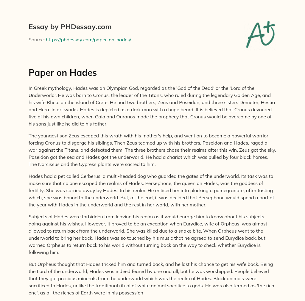 Paper on Hades (500 Words) - PHDessay.com