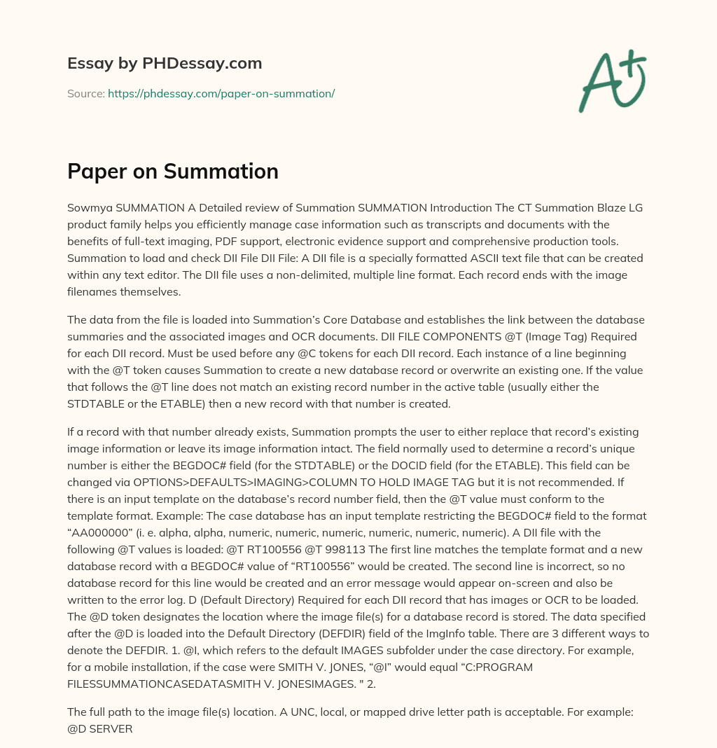 Paper on Summation - PHDessay.com