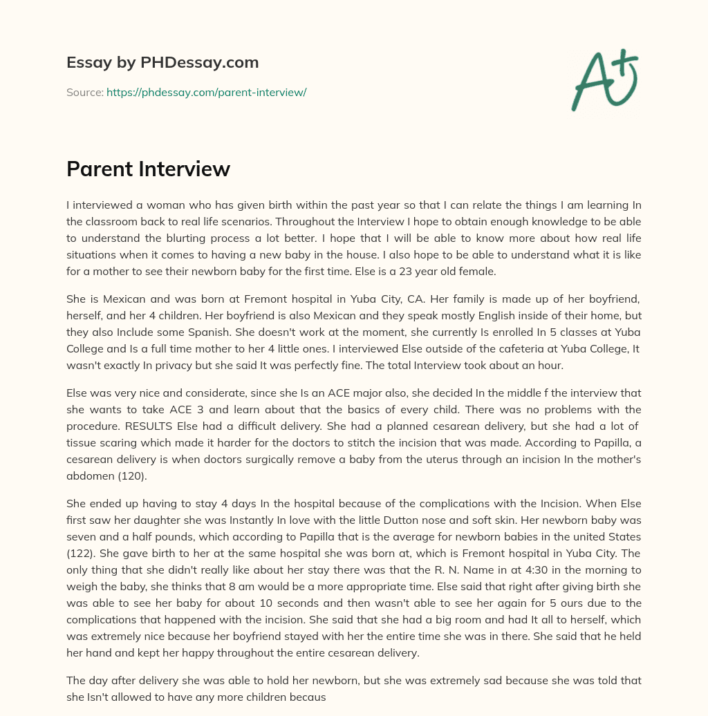 Parent Interview - PHDessay.com