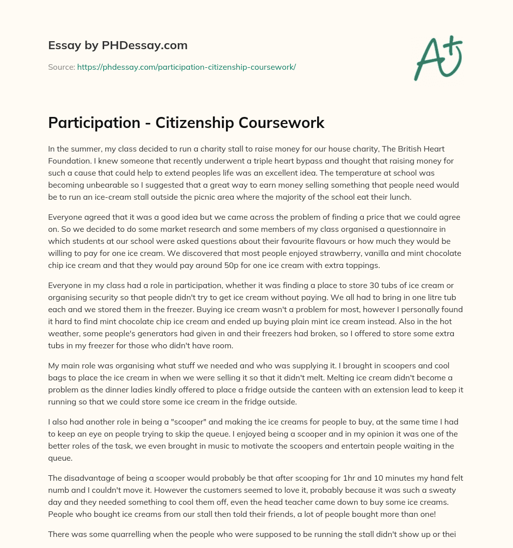 Participation - Citizenship Coursework - PHDessay.com