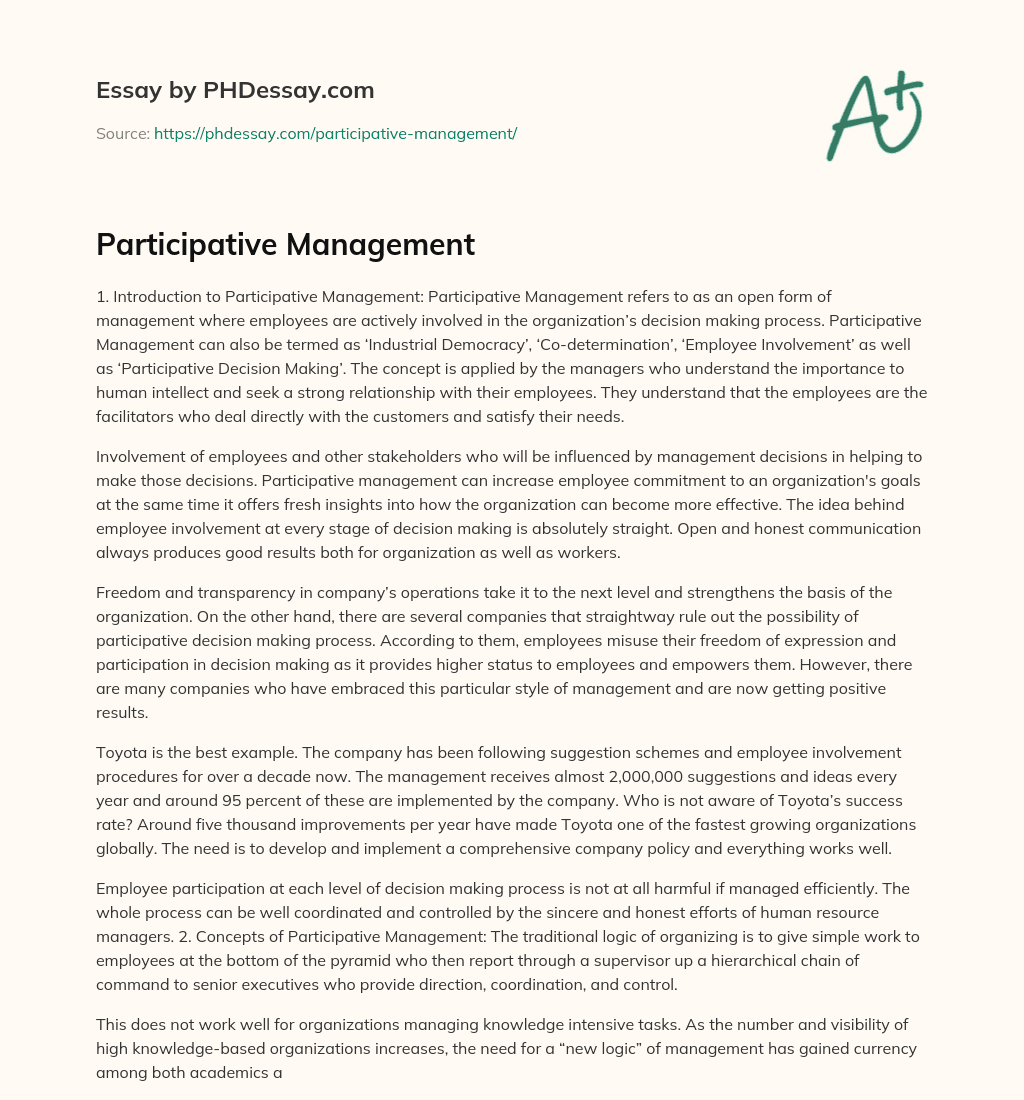 Participative Management - PHDessay.com
