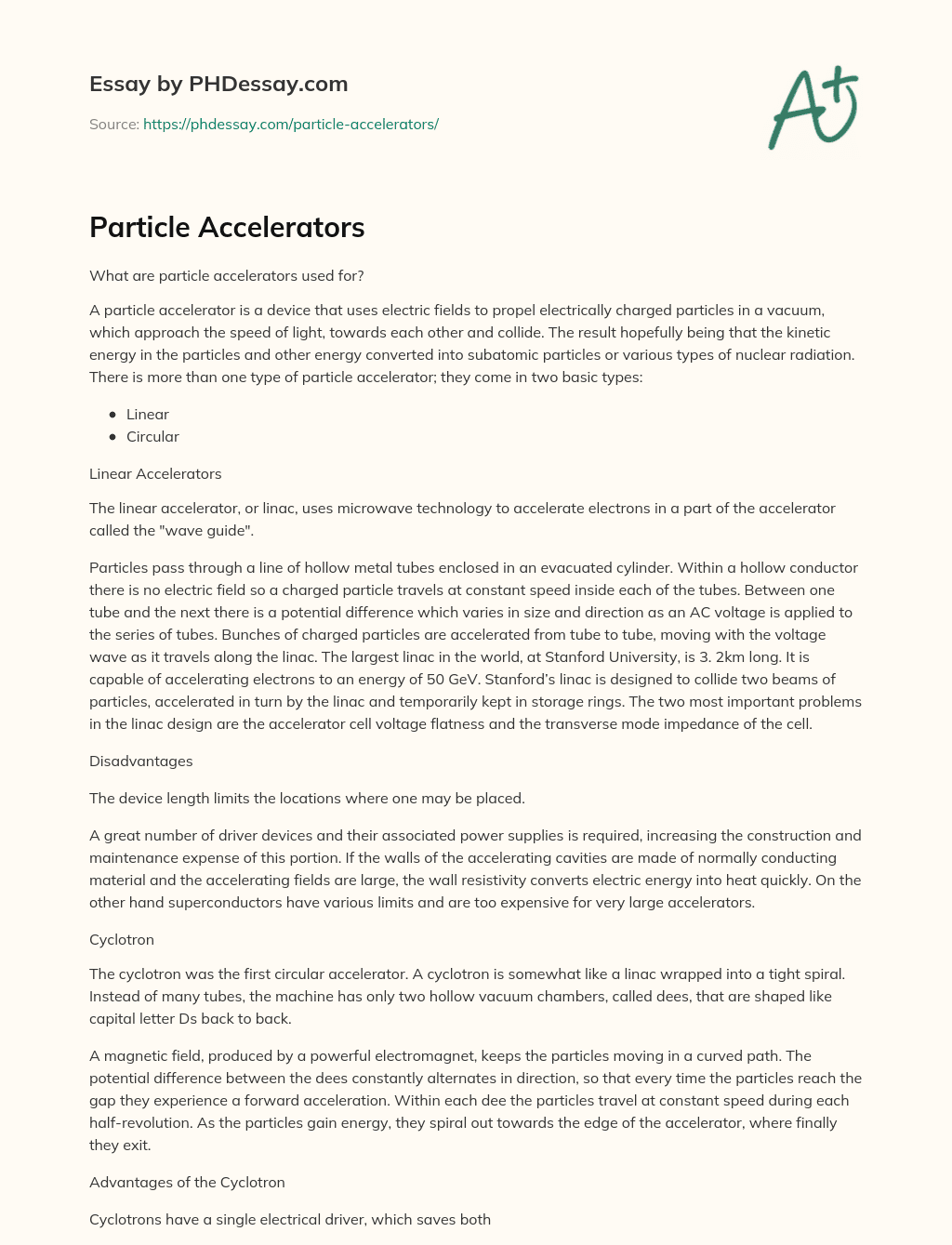 Particle Accelerators - PHDessay.com