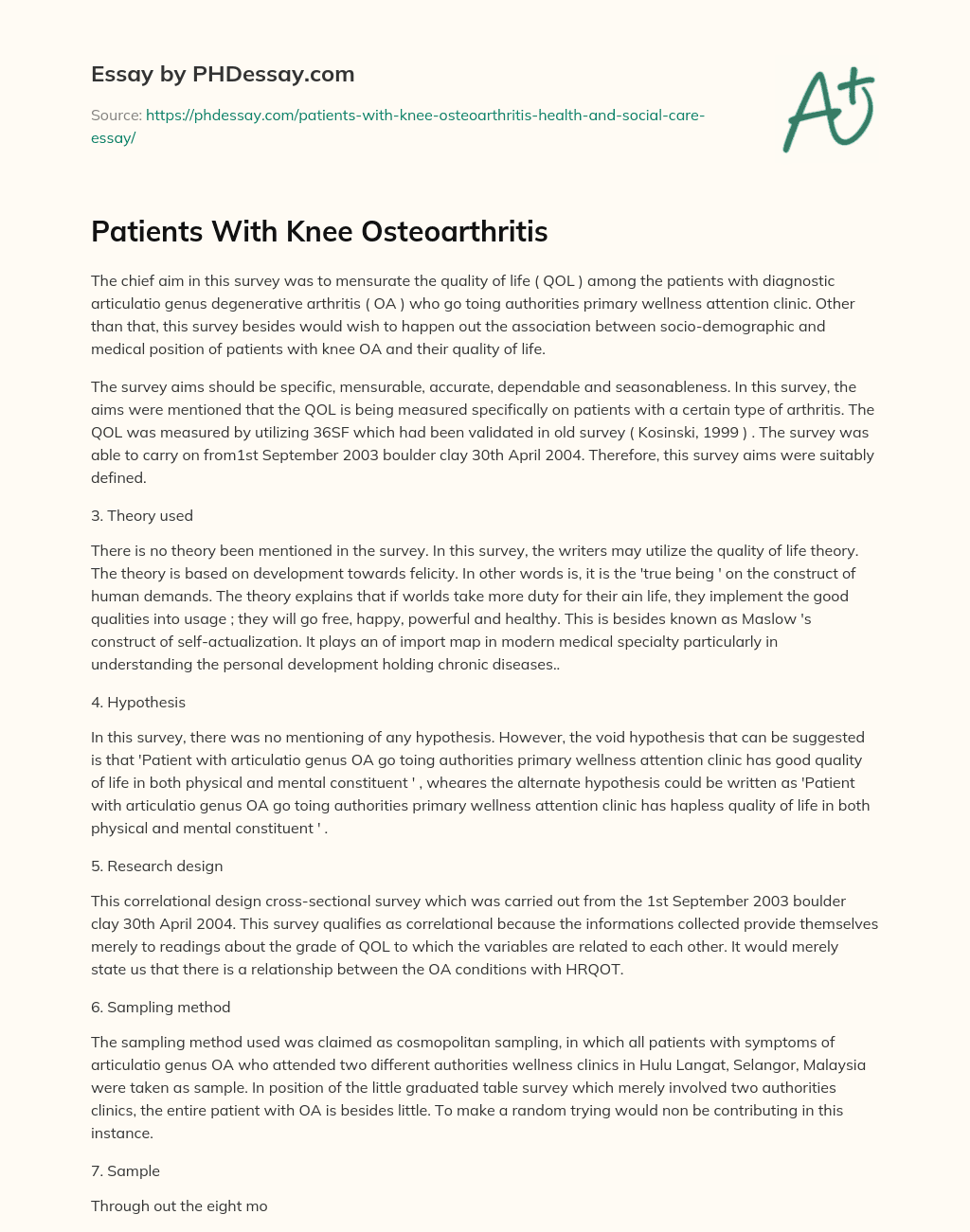 Patients With Knee Osteoarthritis - PHDessay.com