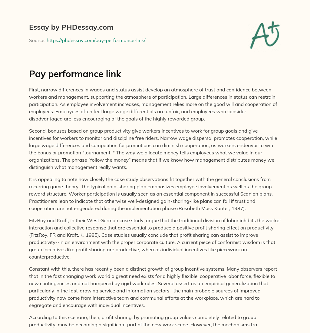 Pay performance link (500 Words) - PHDessay.com