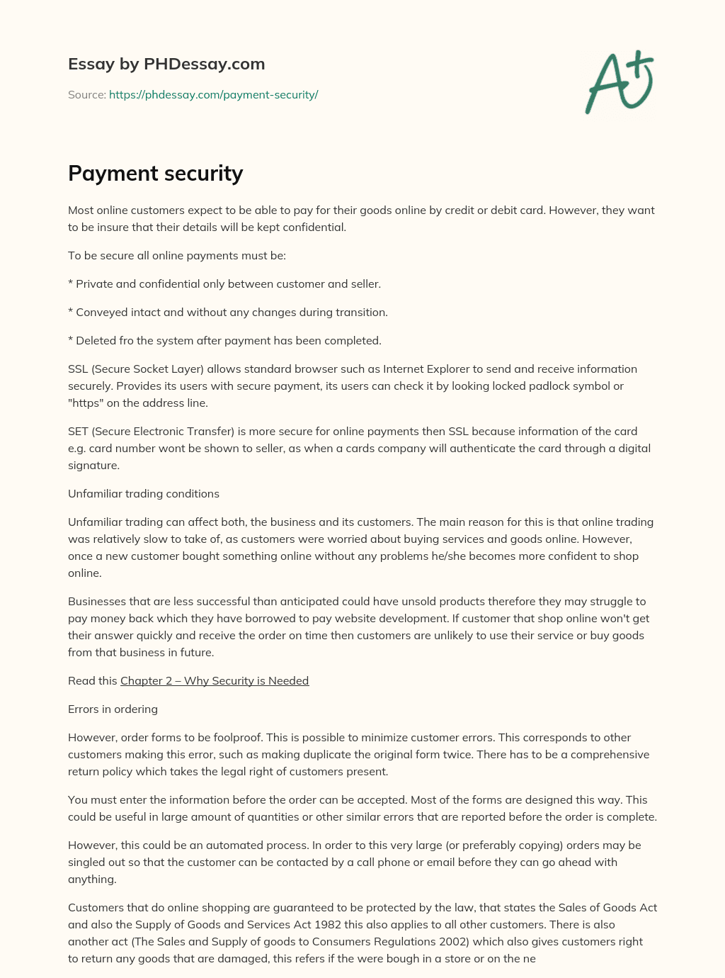 Payment security - PHDessay.com