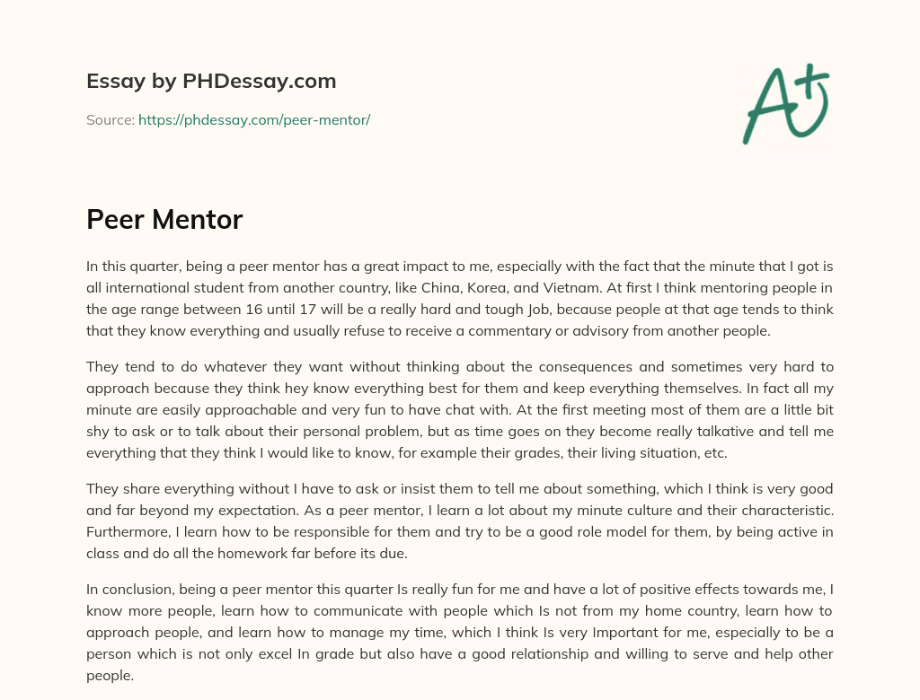 Peer Mentor (300 Words) - PHDessay.com