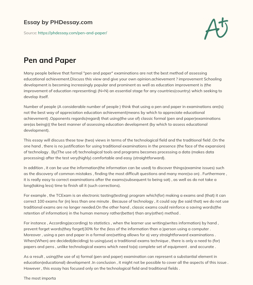 Pen and Paper (500 Words) - PHDessay.com