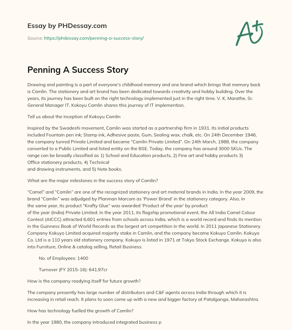 Penning A Success Story - PHDessay.com