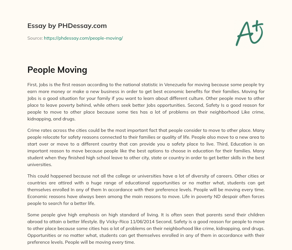 People Moving (400 Words) - PHDessay.com