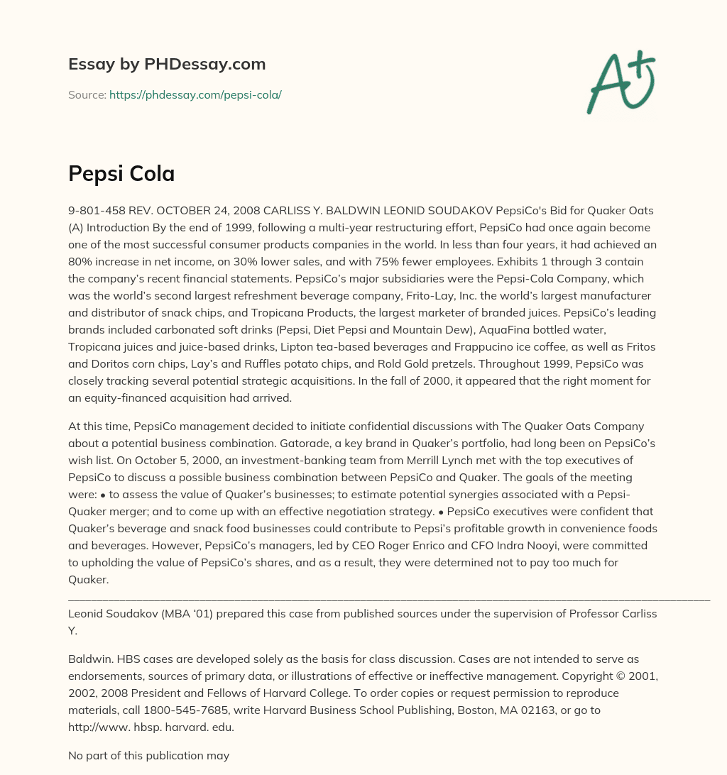 Pepsi Cola - PHDessay.com