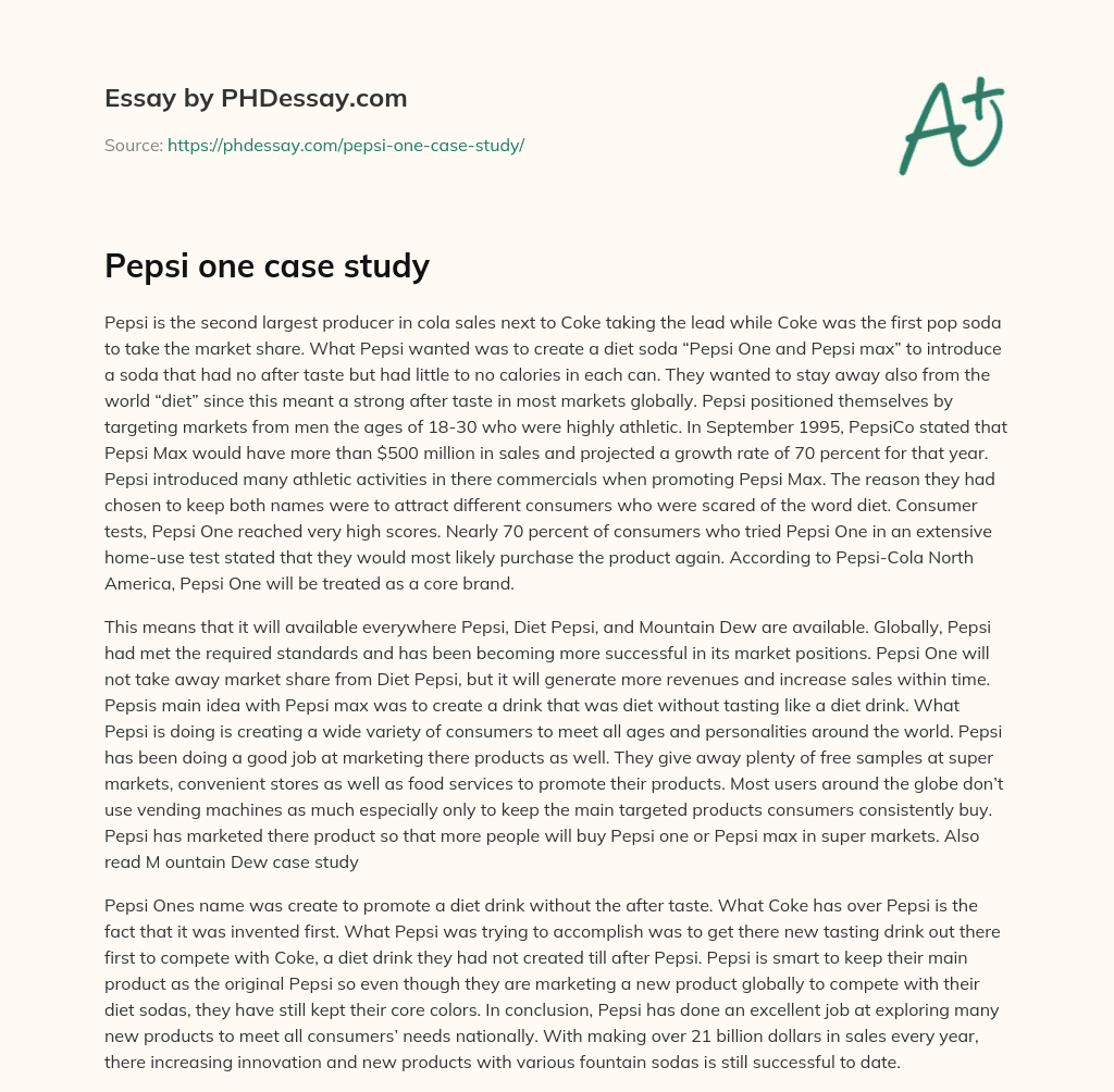 Pepsi one case study (500 Words) - PHDessay.com