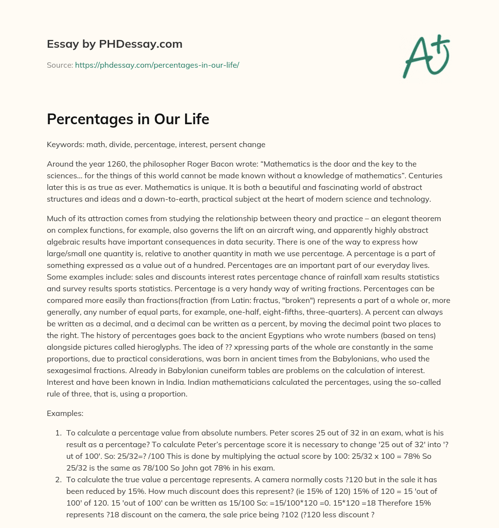 Percentages in Our Life - PHDessay.com