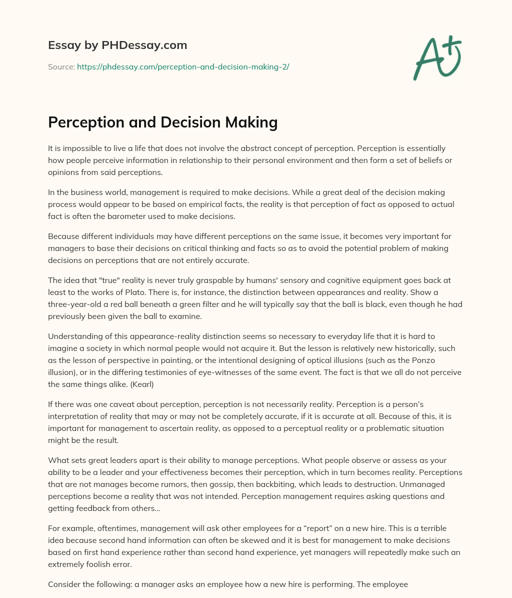 Perception and Decision Making - PHDessay.com