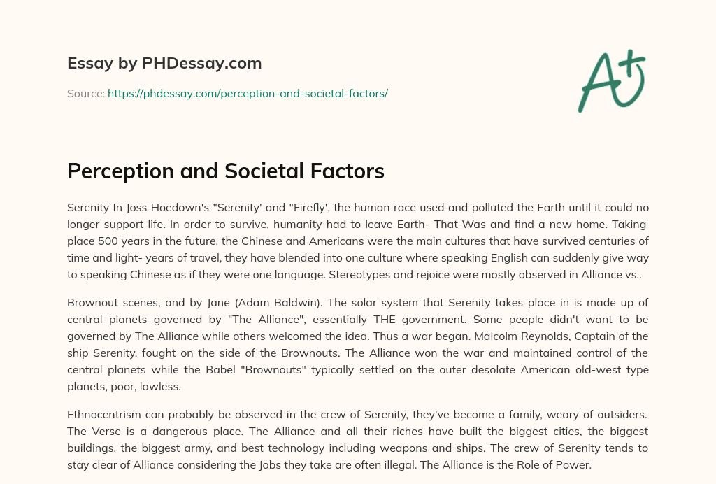 Perception and Societal Factors (300 Words) - PHDessay.com