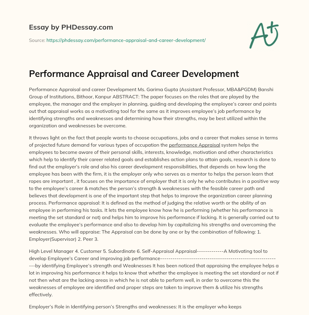 Performance Appraisal and Career Development - PHDessay.com