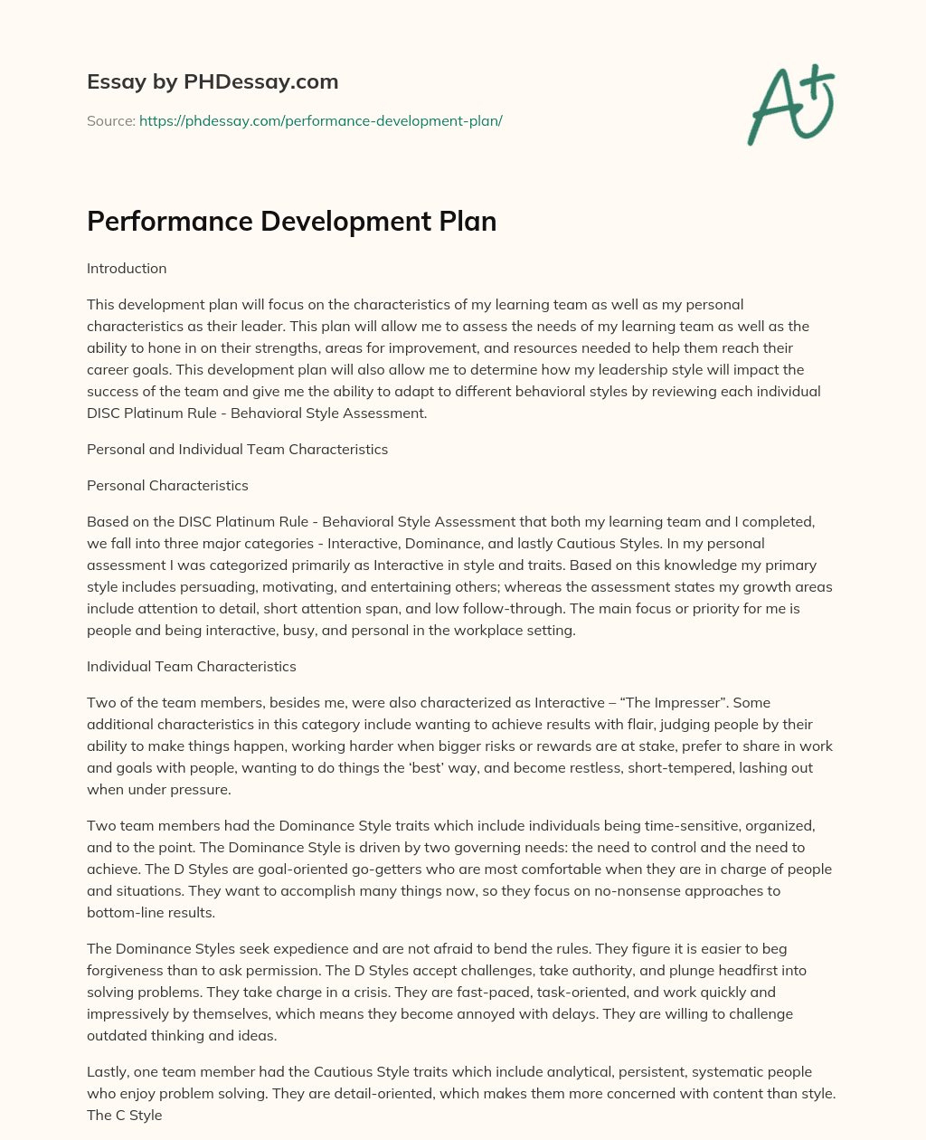 Performance Development Plan - PHDessay.com