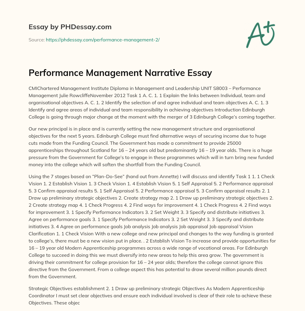 Performance Management Narrative Essay - PHDessay.com