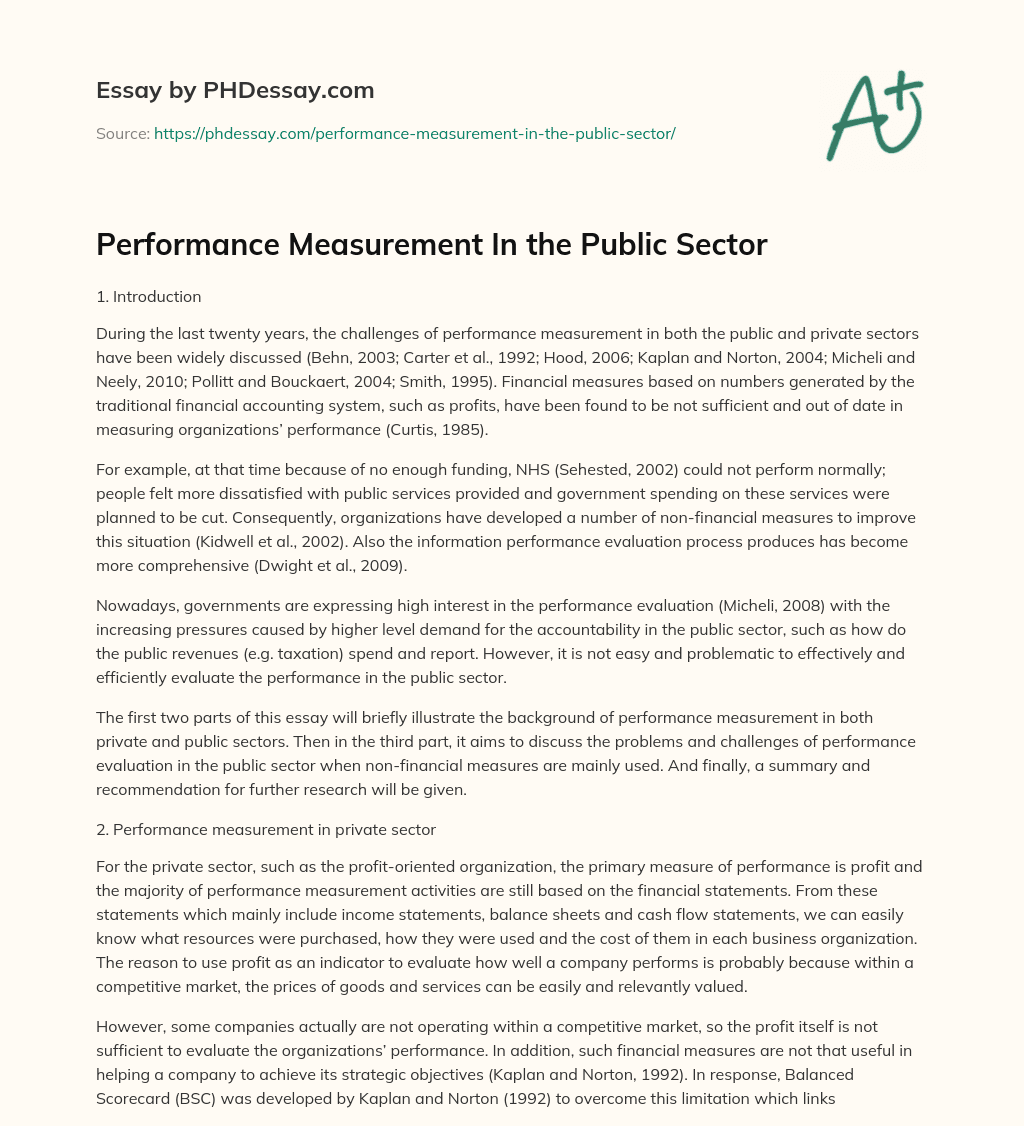 Performance Measurement In The Public Sector