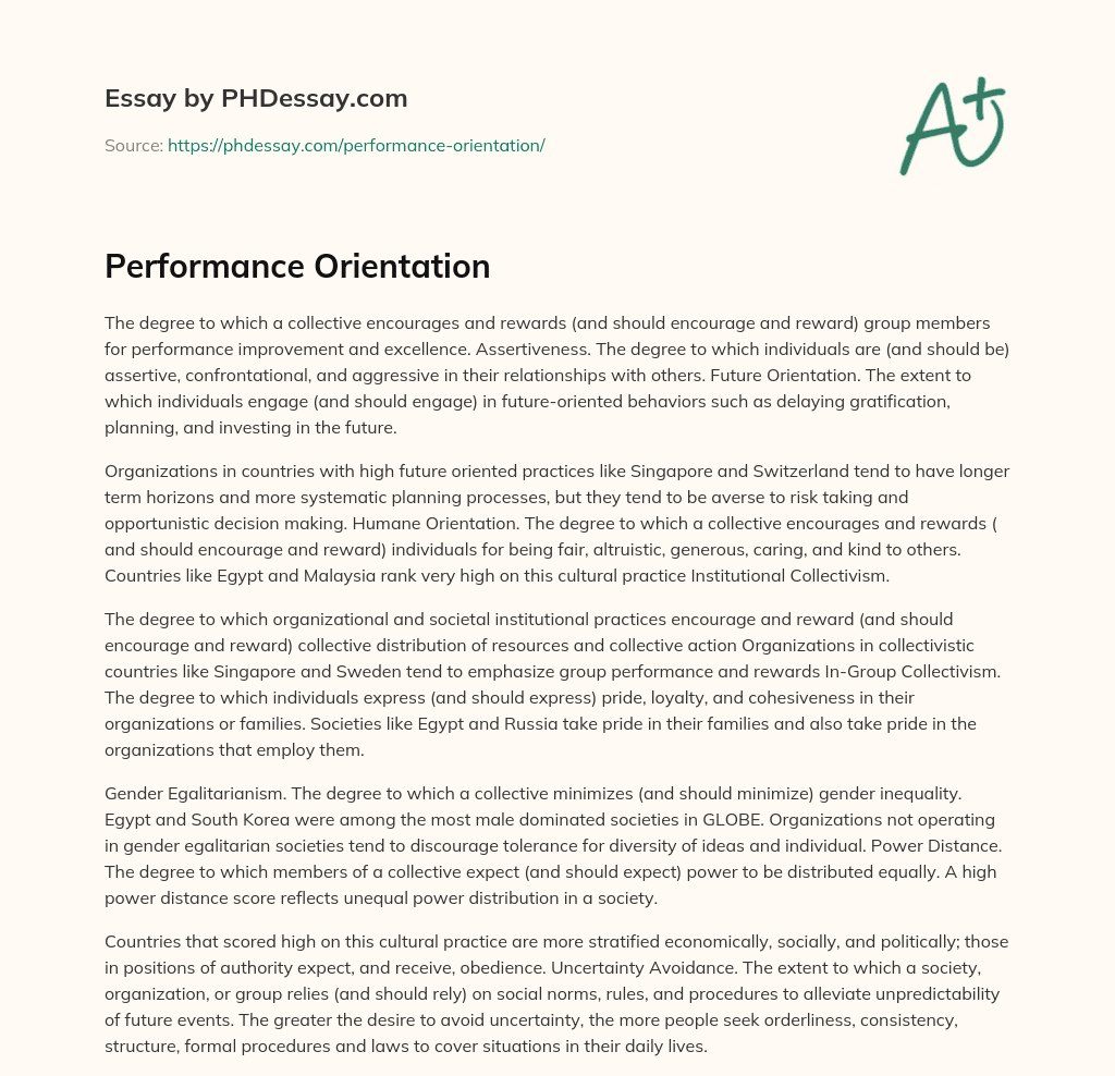 Performance Orientation (400 Words) - PHDessay.com