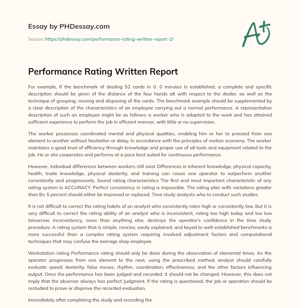 Performance Rating Written Report Essay Example - PHDessay.com