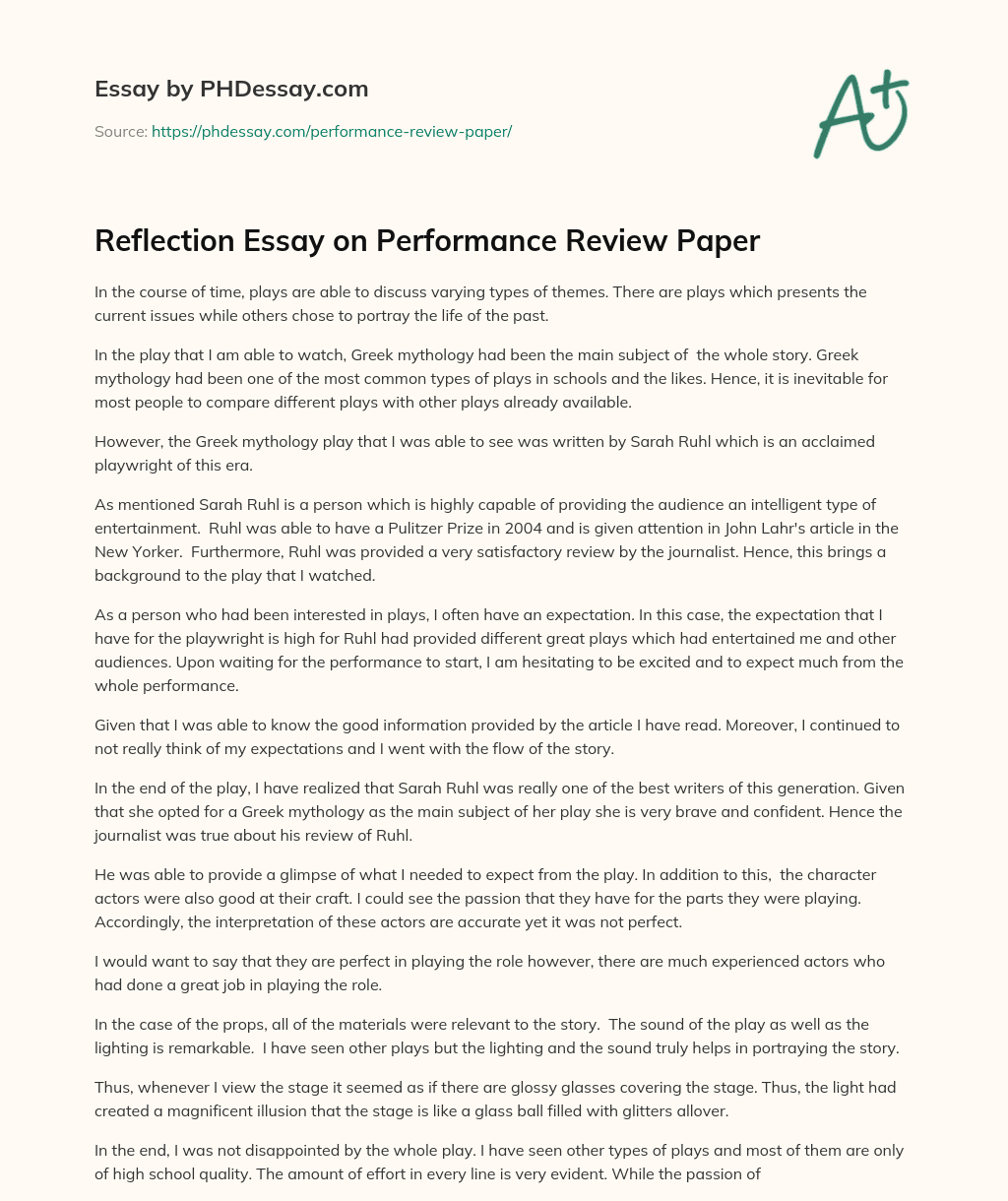 Reflection Essay on Performance Review Paper - PHDessay.com