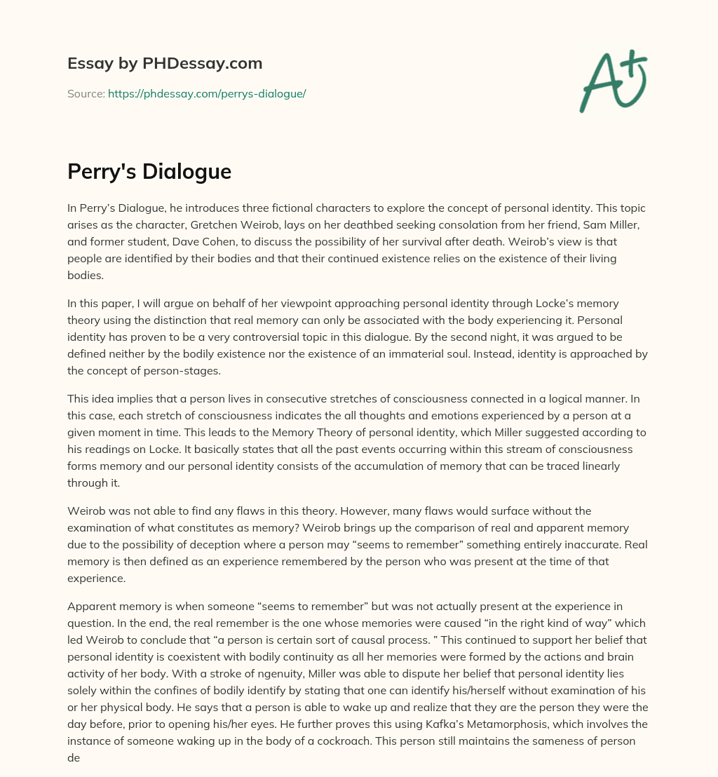 Perry'S Dialogue Personal Example - PHDessay.com