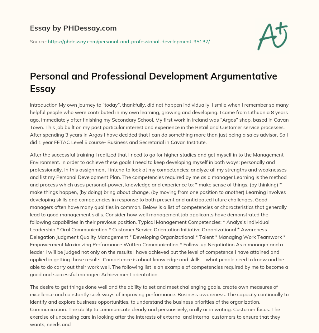 Personal and Professional Development Argumentative Essay - PHDessay.com