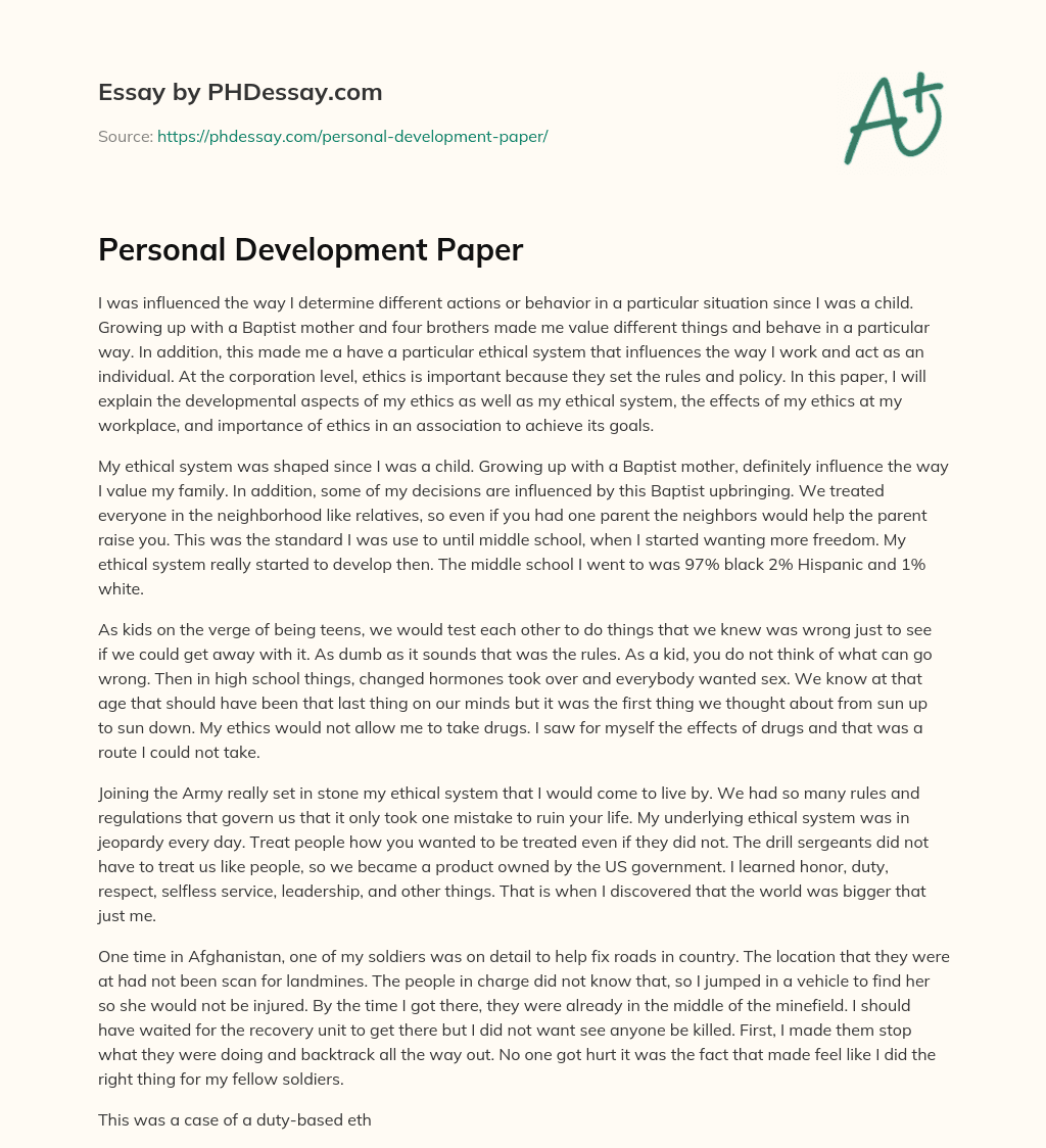 Personal Development Paper - PHDessay.com