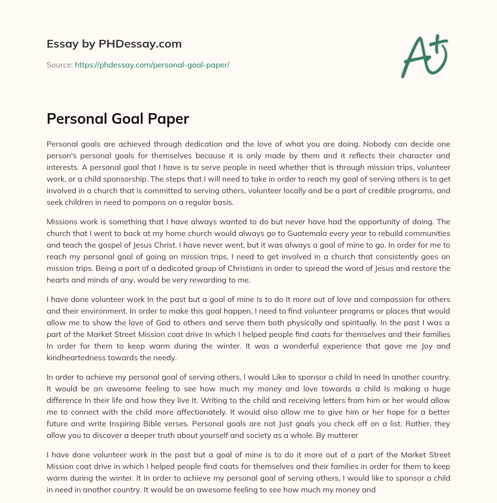 Personal Goal Paper - PHDessay.com