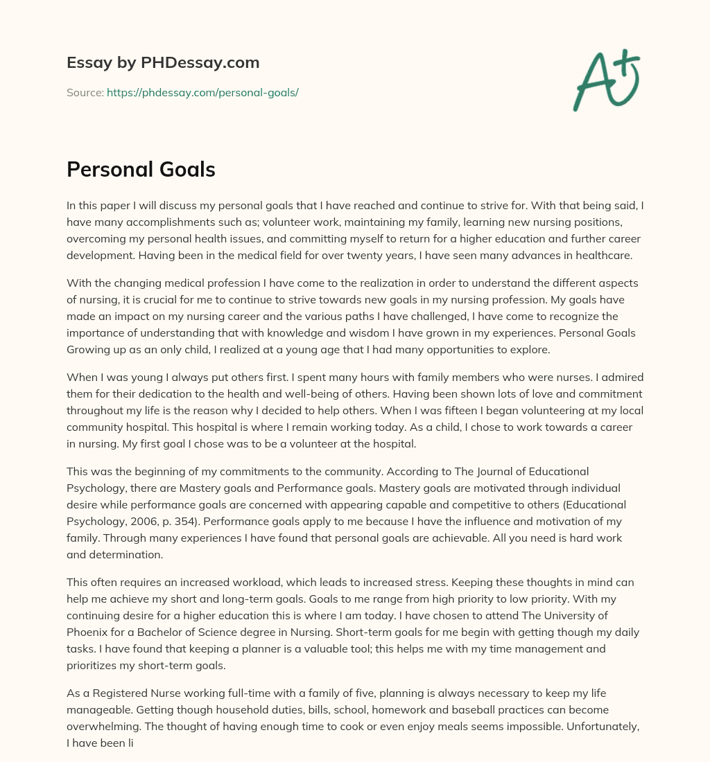 Personal Goals - PHDessay.com