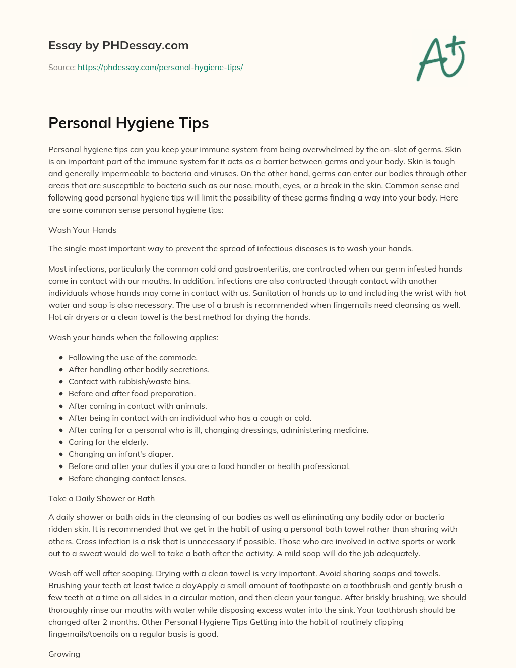 Personal Hygiene Tips - PHDessay.com
