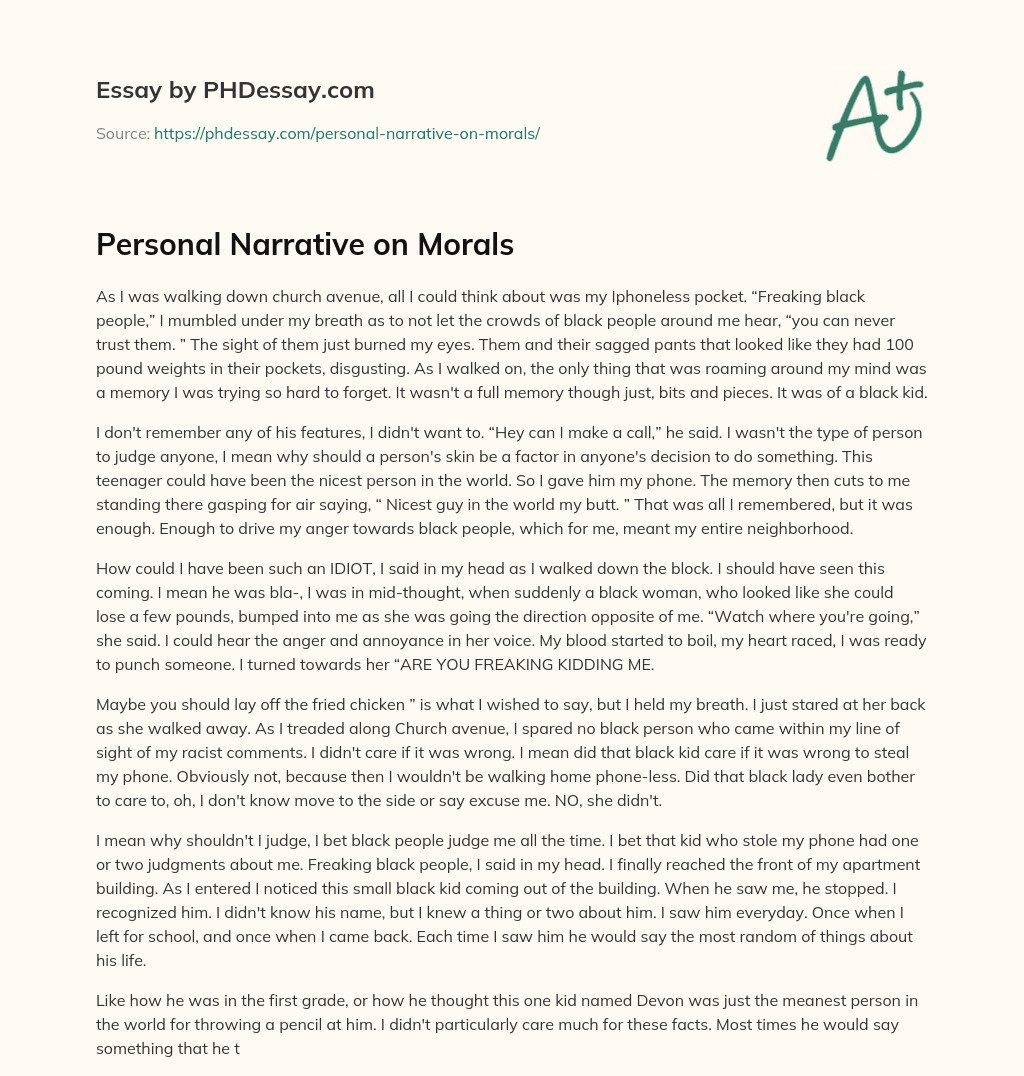 Personal Narrative on Morals - PHDessay.com