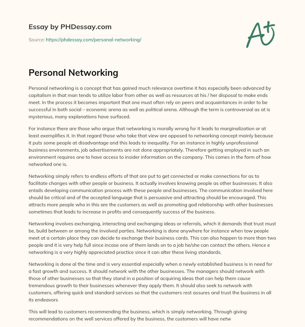 Personal Networking - PHDessay.com