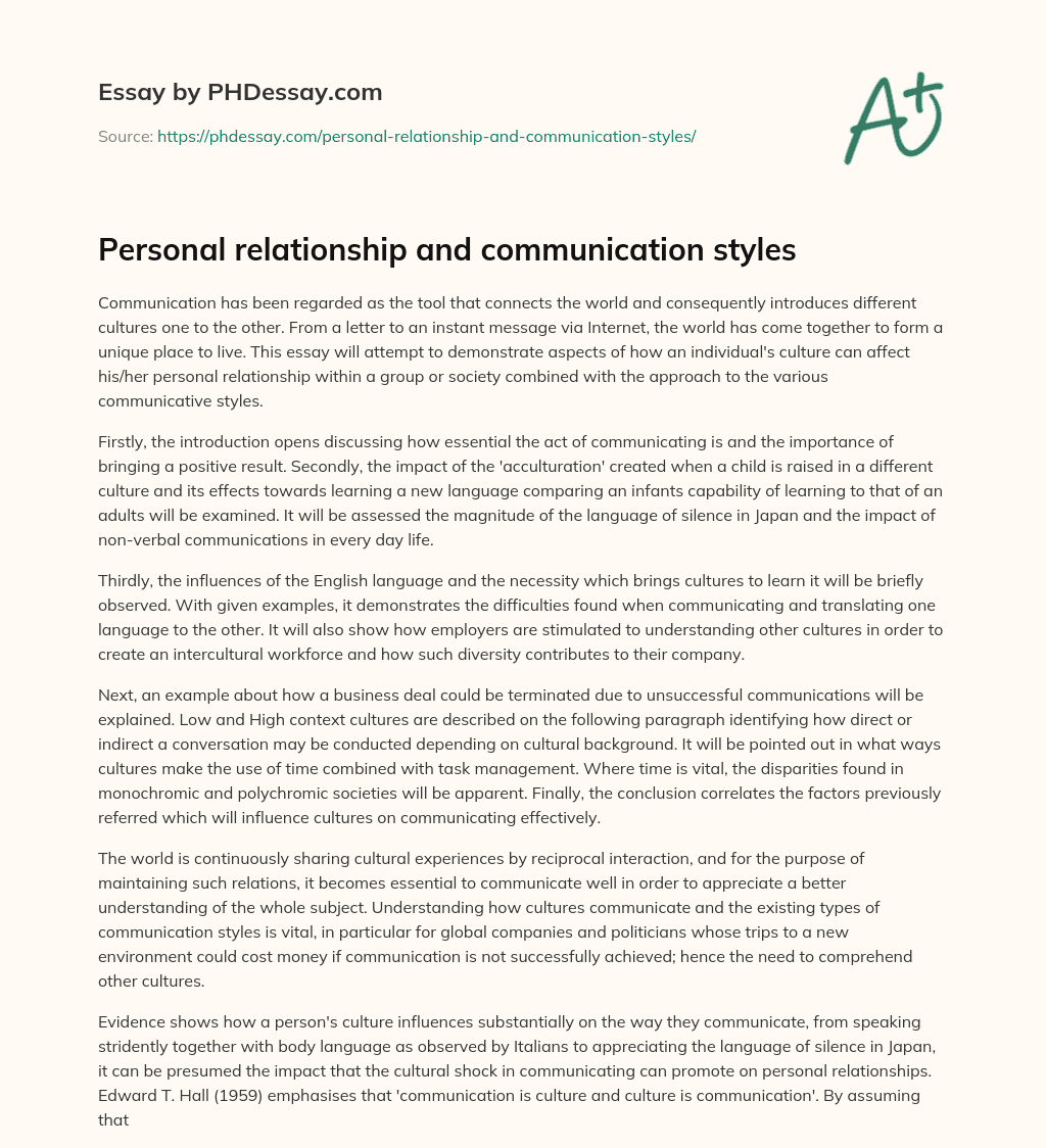 Personal relationship and communication styles - PHDessay.com